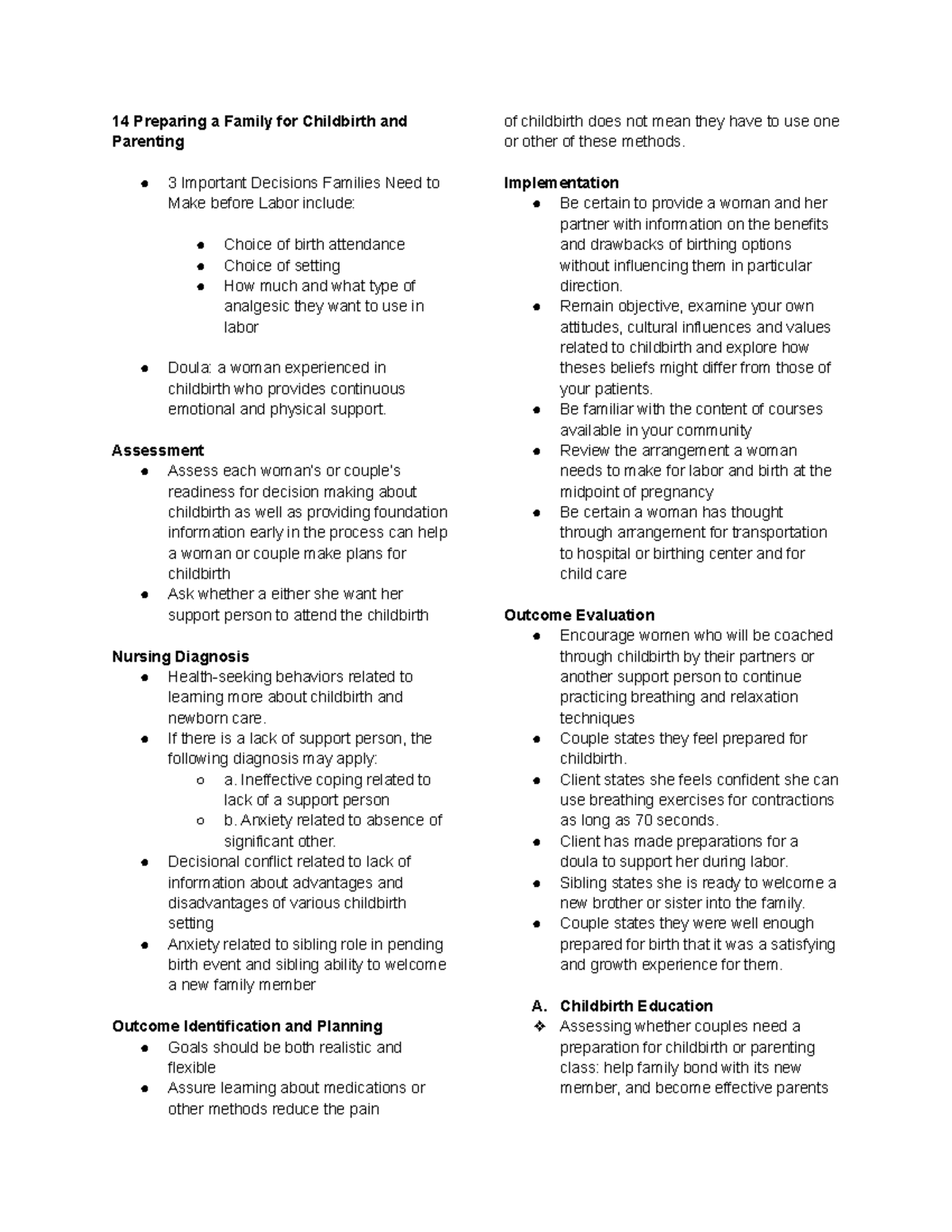 14 Preparing a Family for Childbirth and Parenting - Assessment Assess ...