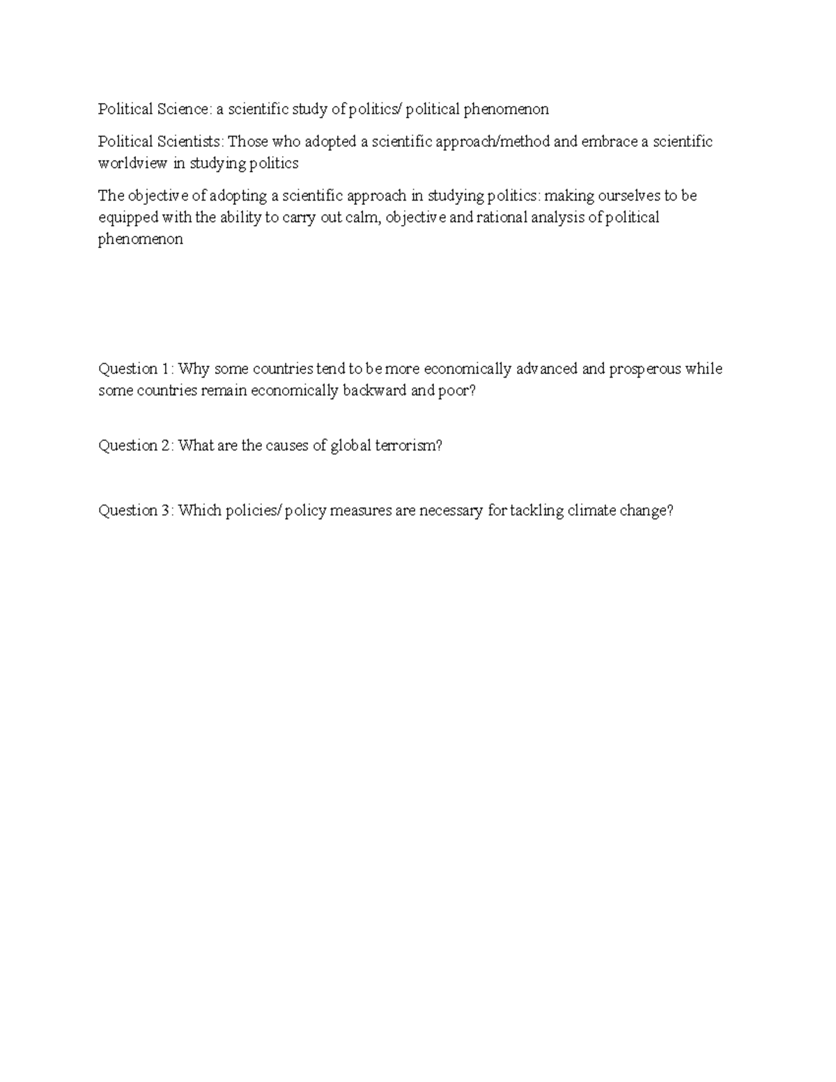 POL101 Lecture 2: Key Questions on Political Science Analysis - Studocu