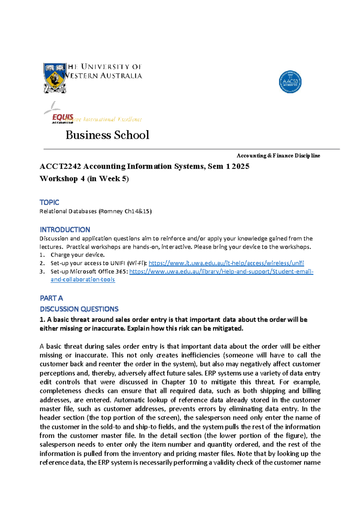 ACCT2242 Workshop 4 Solutions: Relational Databases & Controls Analysis - Studocu