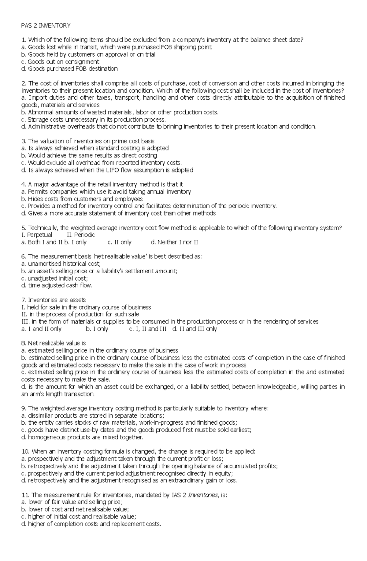 PAS 2 Inventory - Practice exercise for PAS 2 - Inventories - PAS 2 ...