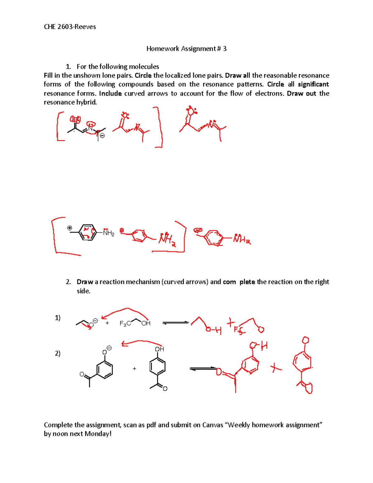 Homework assignment-#3 - CHE 2603-Reeves Homework Assignment # 3 1. For ...