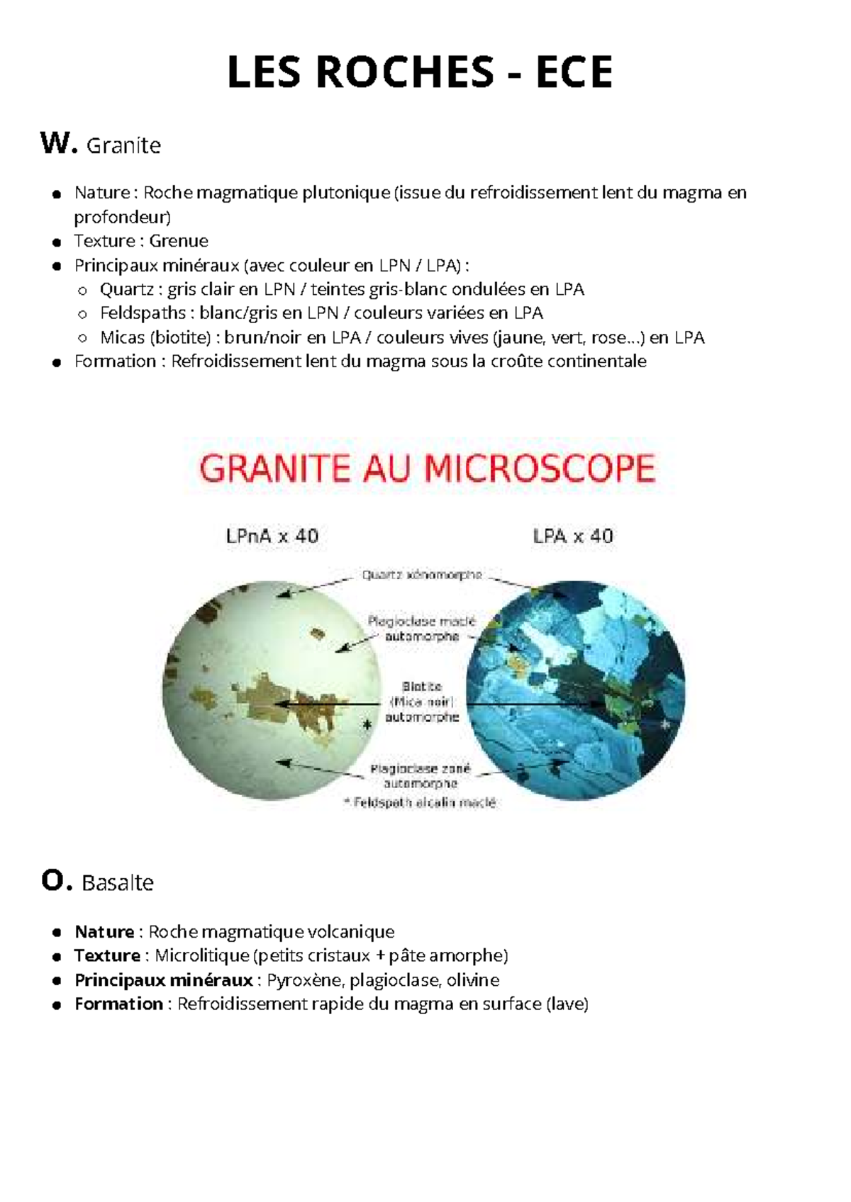 Fiche de Cours ECE : Les Roches Magmatiques et Métamorphiques - Studocu