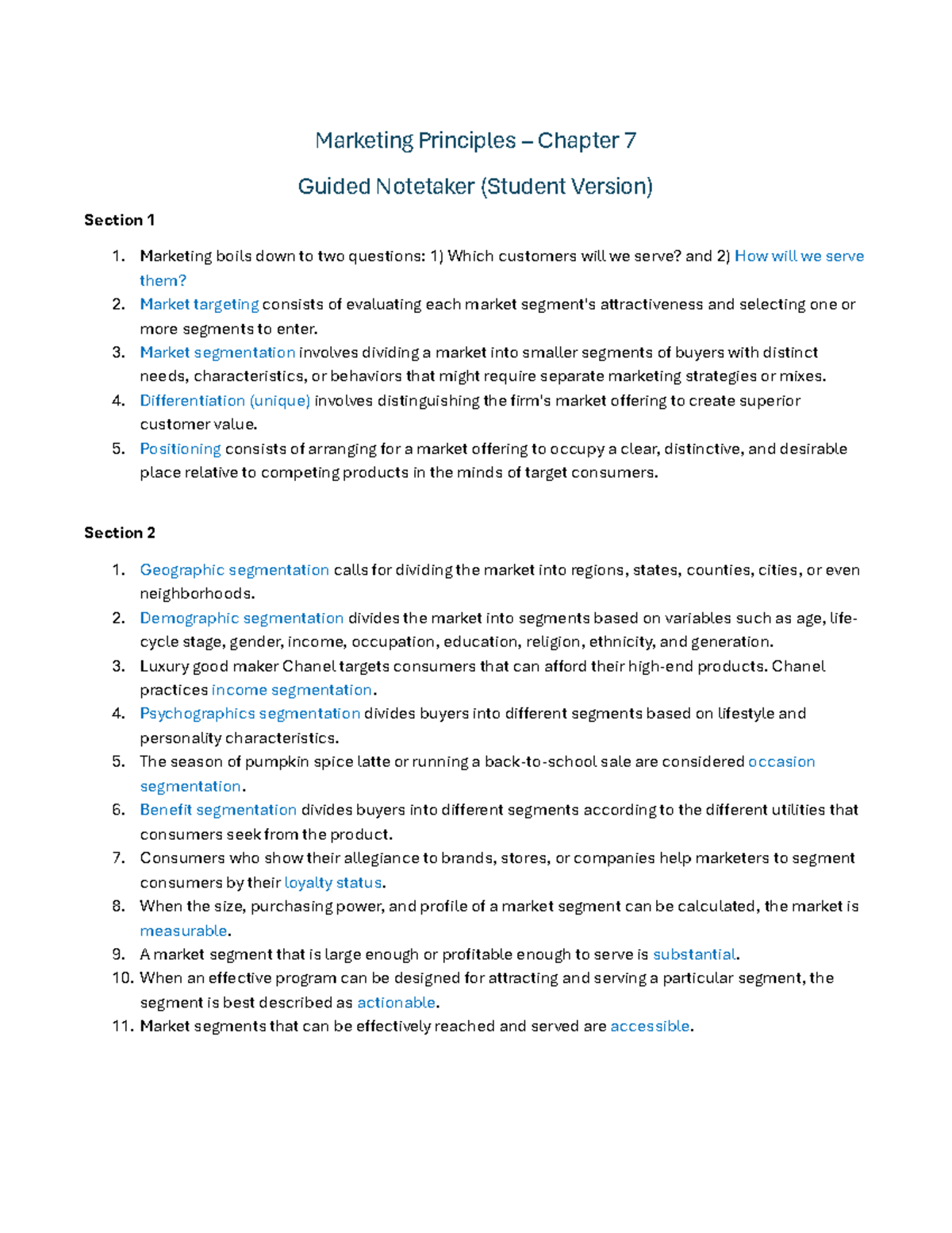 Marketing Principles MKT 101 Chapter 7 Guided Notetaker - Studocu