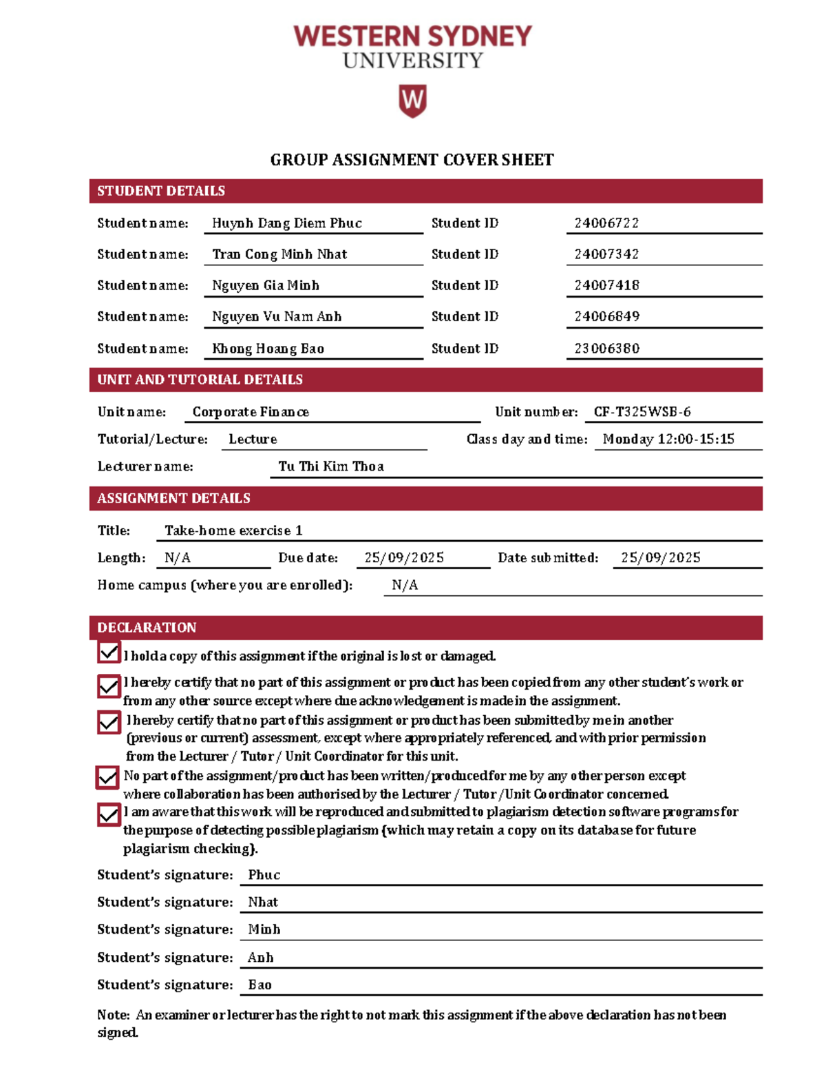 CF Assignment 1: Group Cover Sheet and Peer Review Form - Studocu