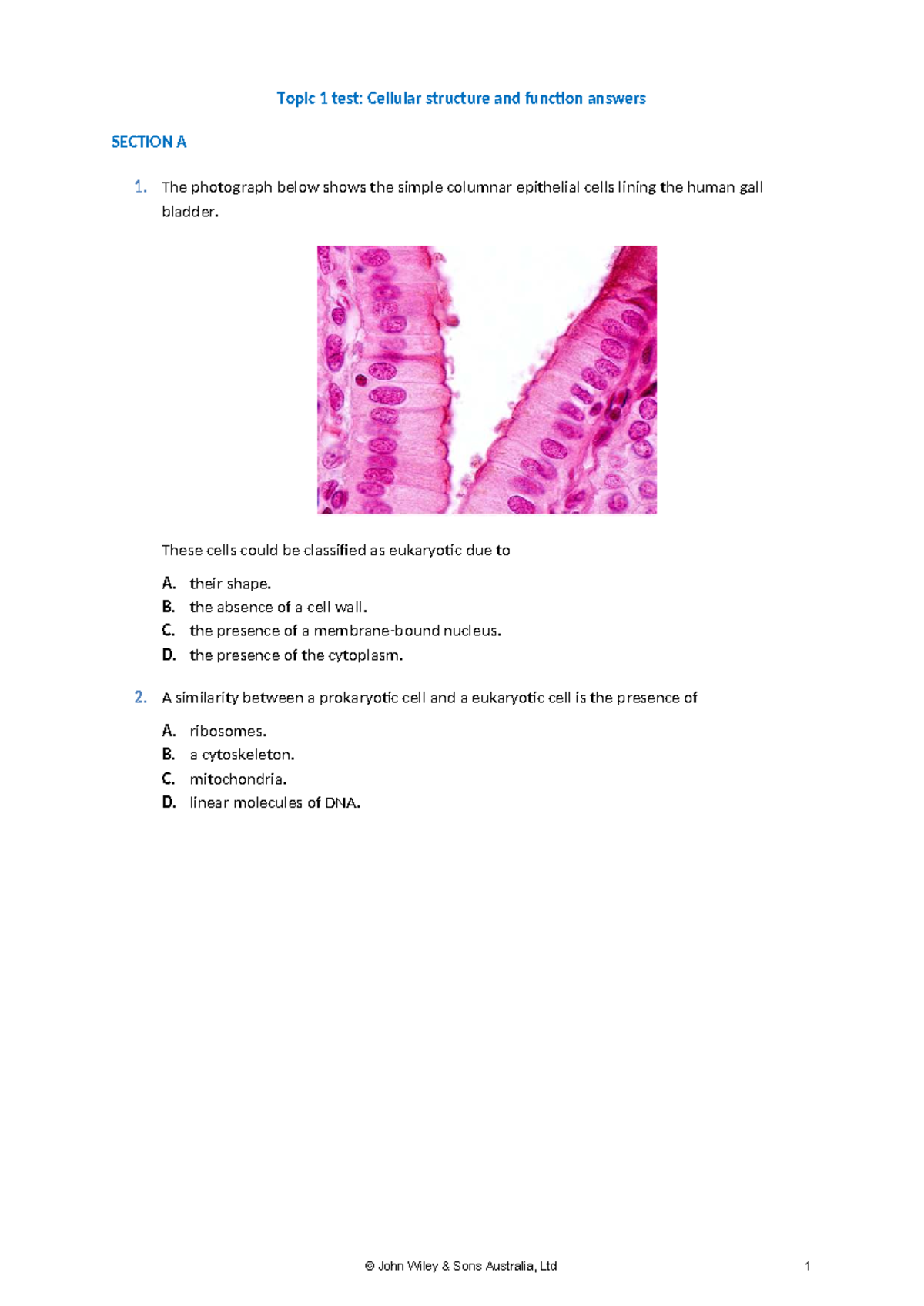 Chapter 1 Test: Cellular Structure and Function Answers (BIO101) - Studocu