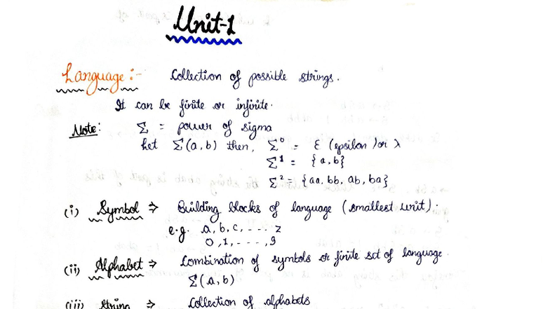 Unit 1 - Automata Theory and Language Strings Overview - Studocu