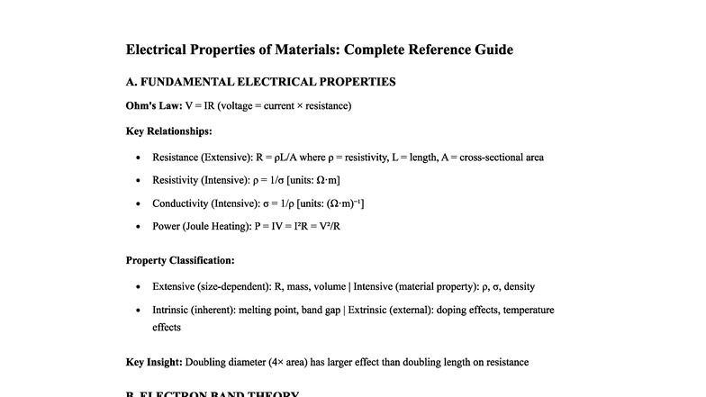 Electrical Properties of Materials: Comprehensive Study Guide - Studocu