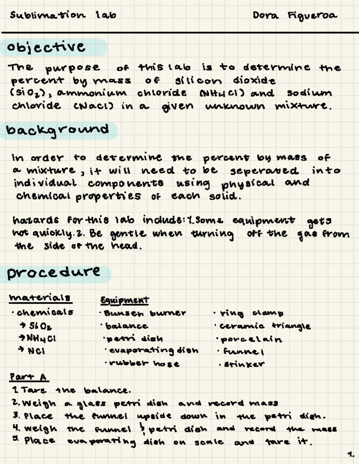 Sublimation Lab Report: Analyzing Mixture Components by Mass - Studocu