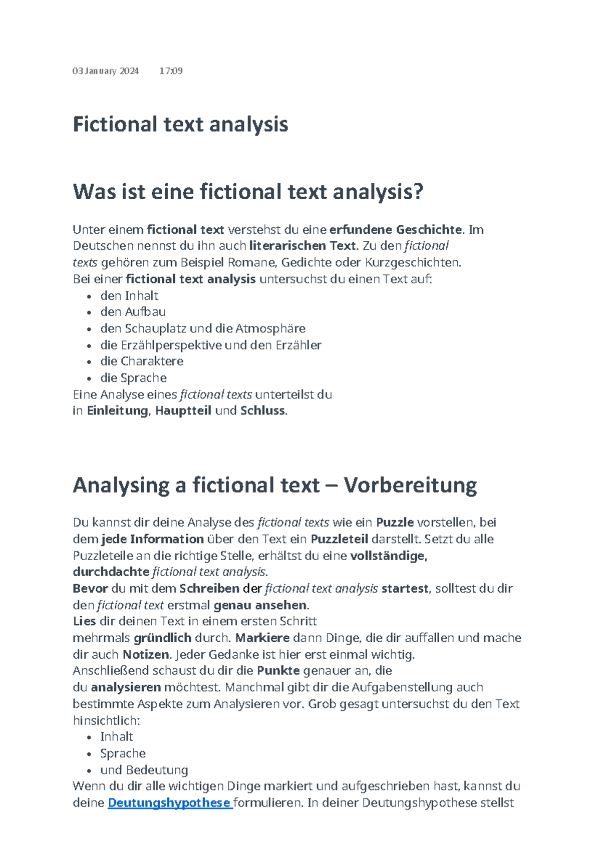 Fictional Text Analysis: Ein Leitfaden für das Verfassen und ...