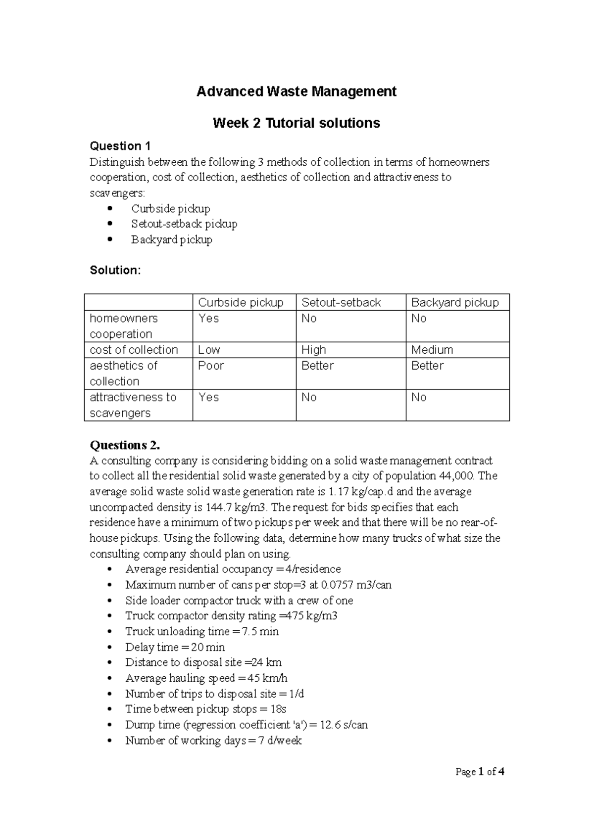 Advanced Waste Management (AWM) Week 2 Tutorial Solutions - Studocu