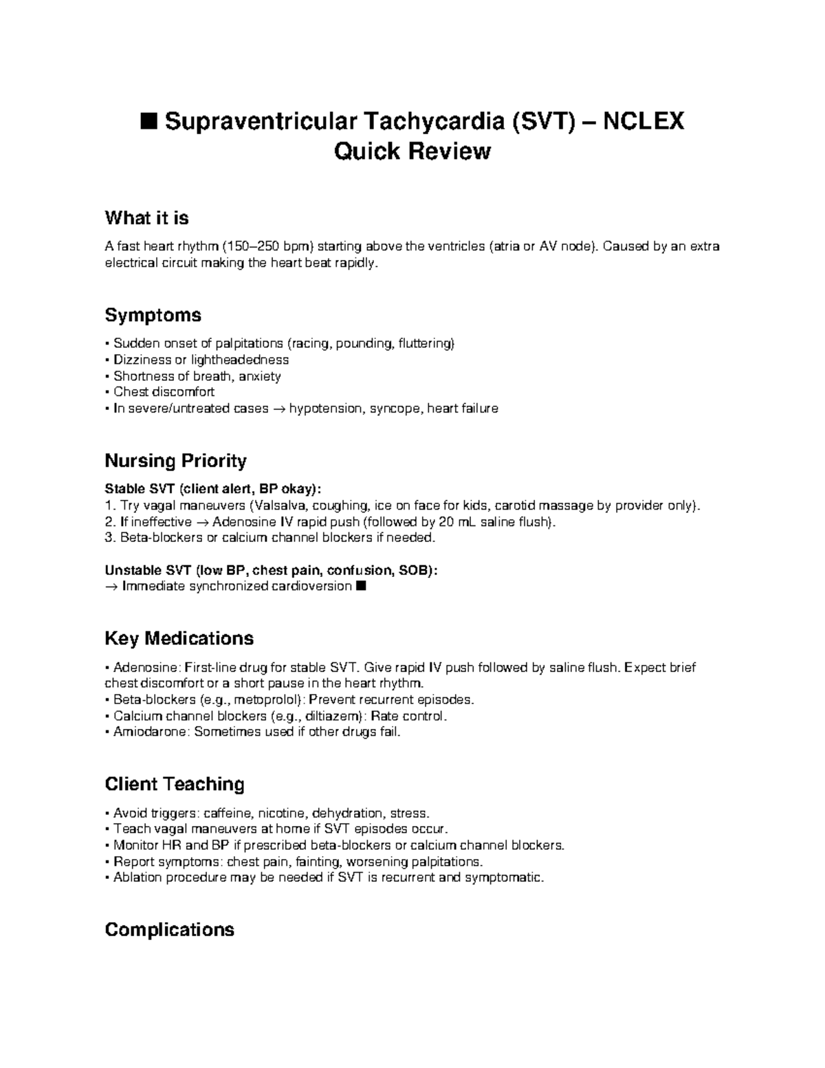 SVT NCLEX Cheat Sheet: Quick Review of Supraventricular Tachycardia ...