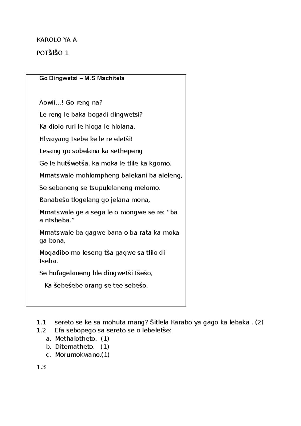Direto - African Languages Poetry Analysis and Exercises - Studocu