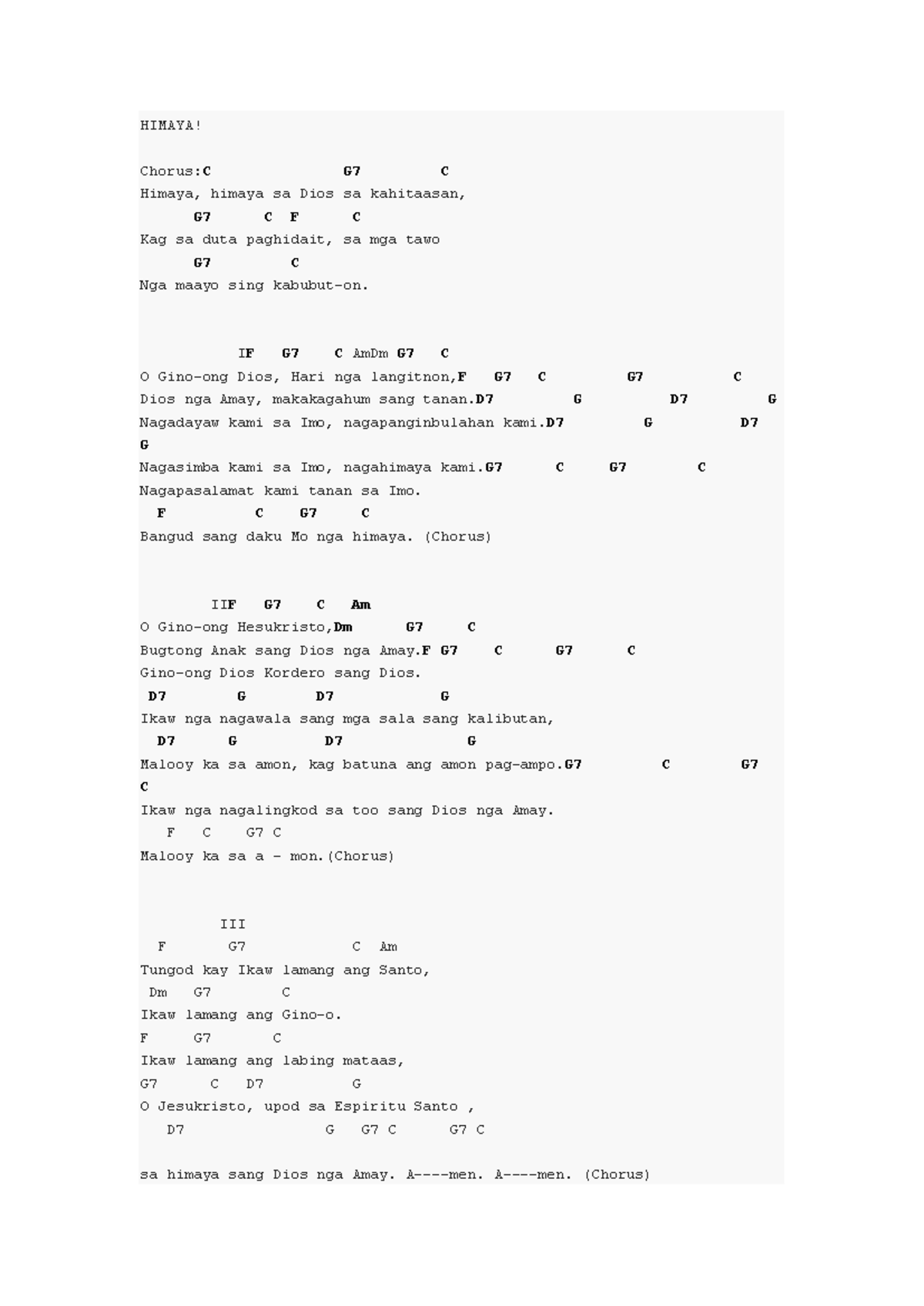 Himaya - Church Song Chords & Lyrics Compilation - Studocu