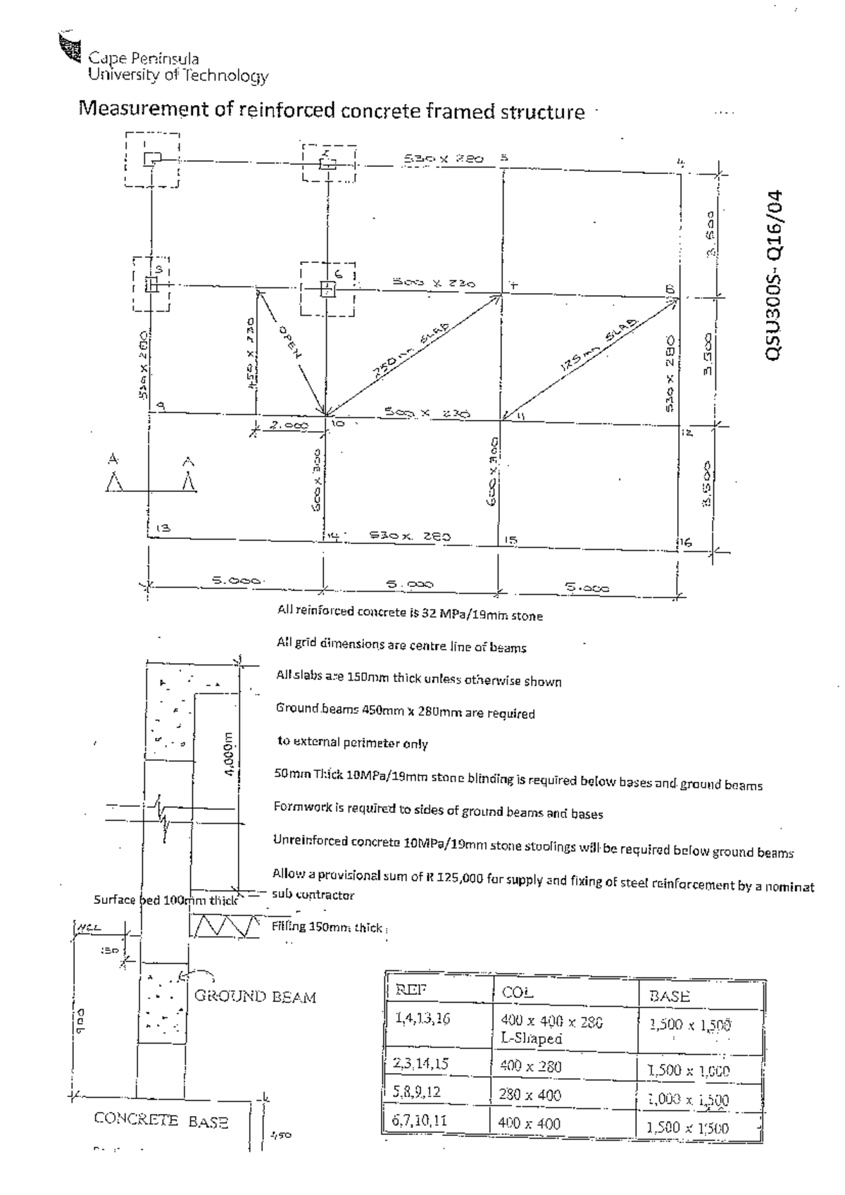 Measurement of RC Framed Structure Drawing QSU300S-Q16-04 - Studocu