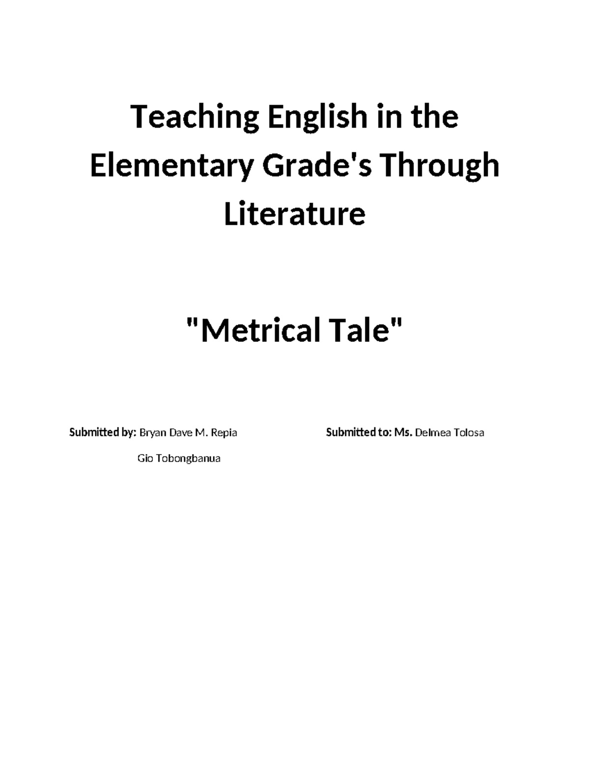 Metrical Tales WPS Office - Teaching English in the Elementary Grade's ...
