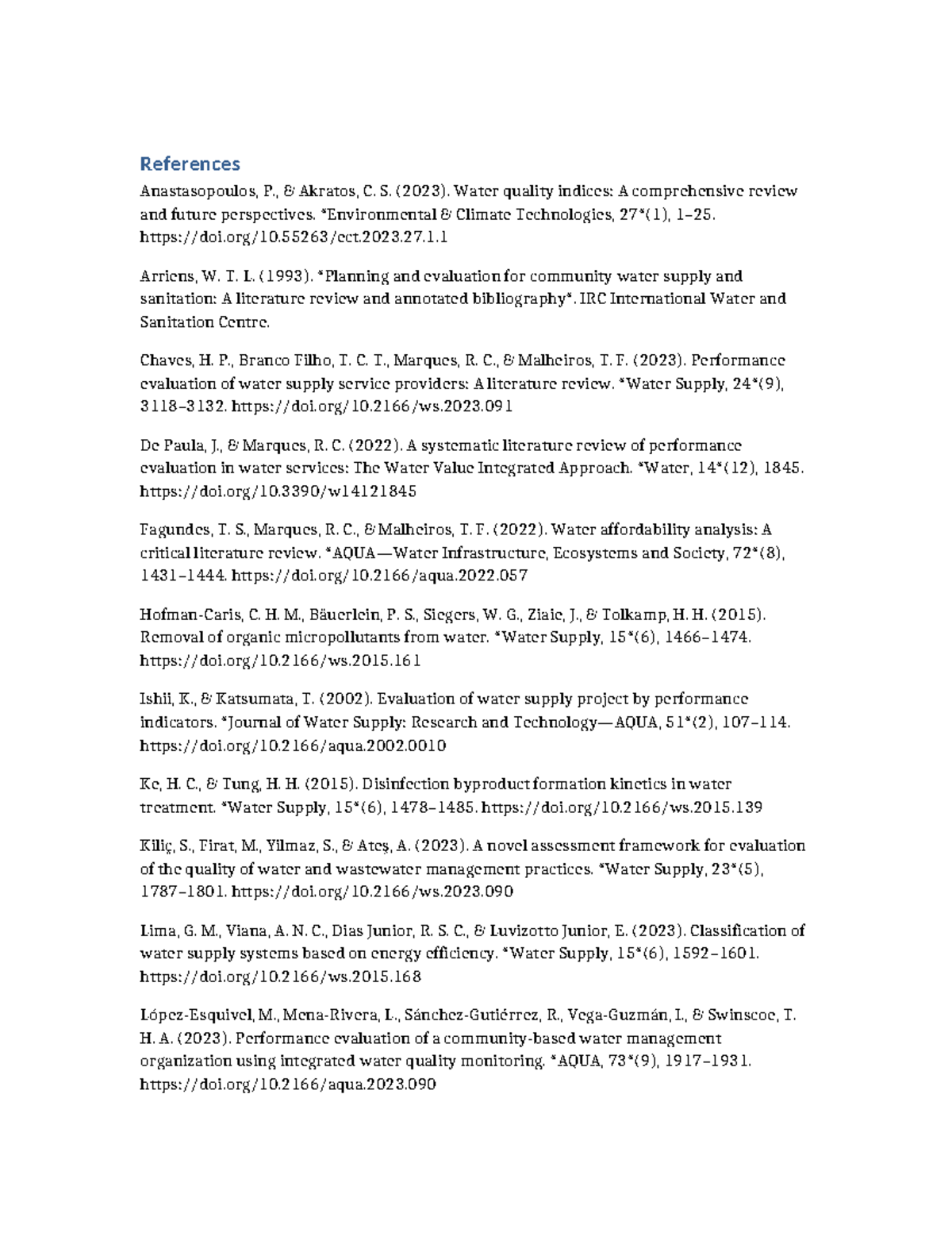 APA References for Water Supply Standards: A Comprehensive Review - Studocu