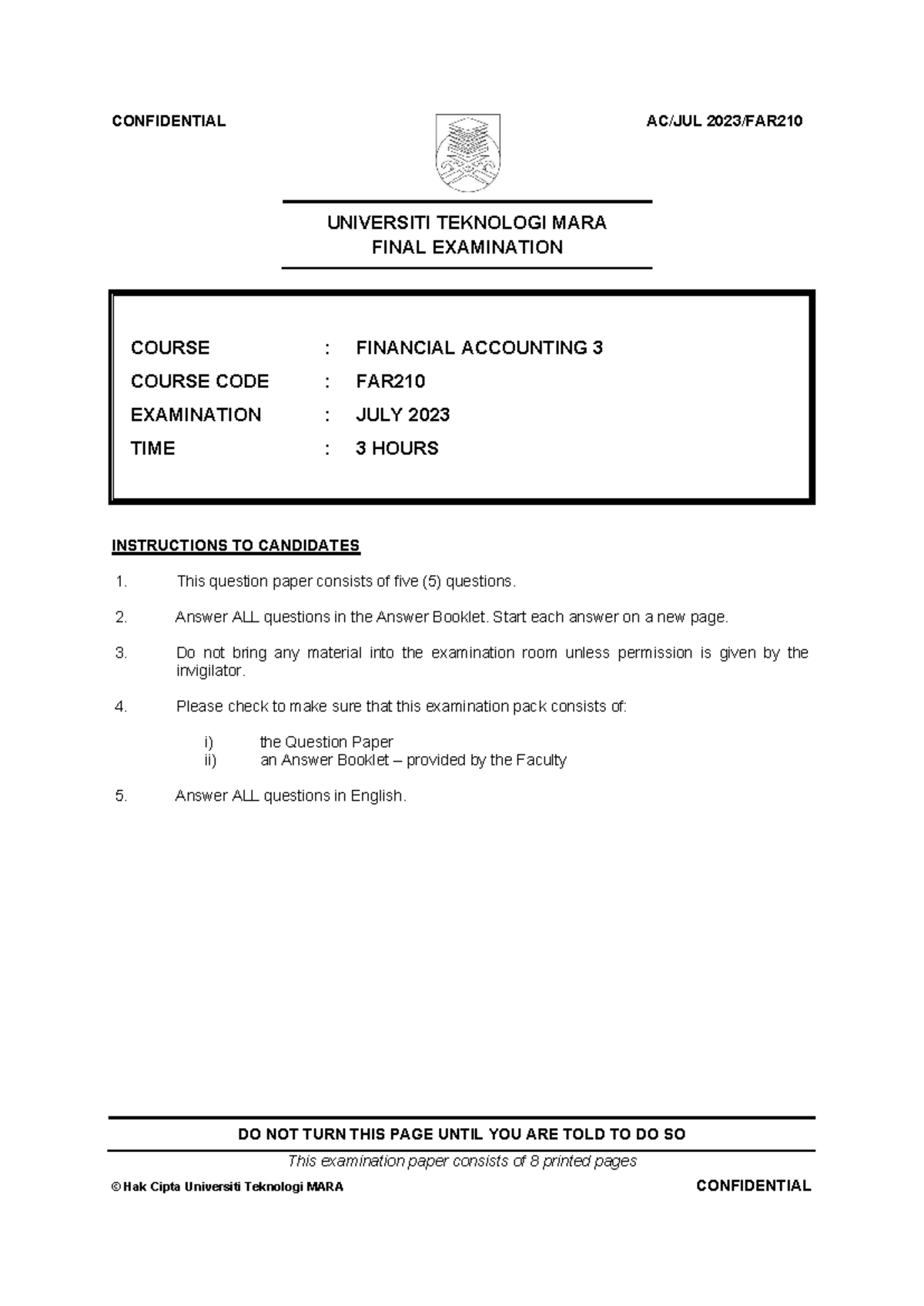 Far210 Financial Accounting 3 Final Exam July 2023 Question Paper Studocu