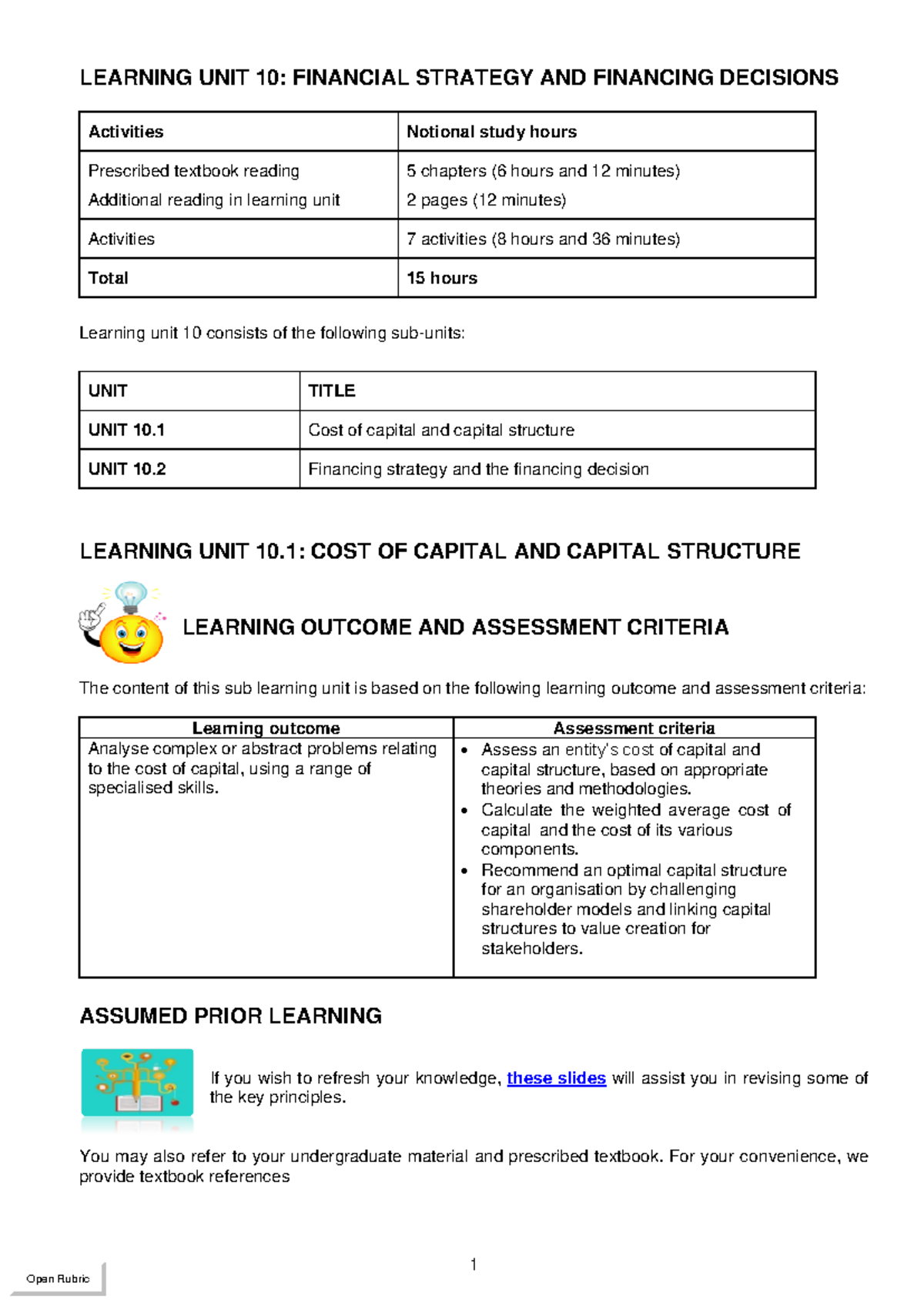 Learning UNIT 10 Financial Strategy AND Financing Decisions - LEARNING ...