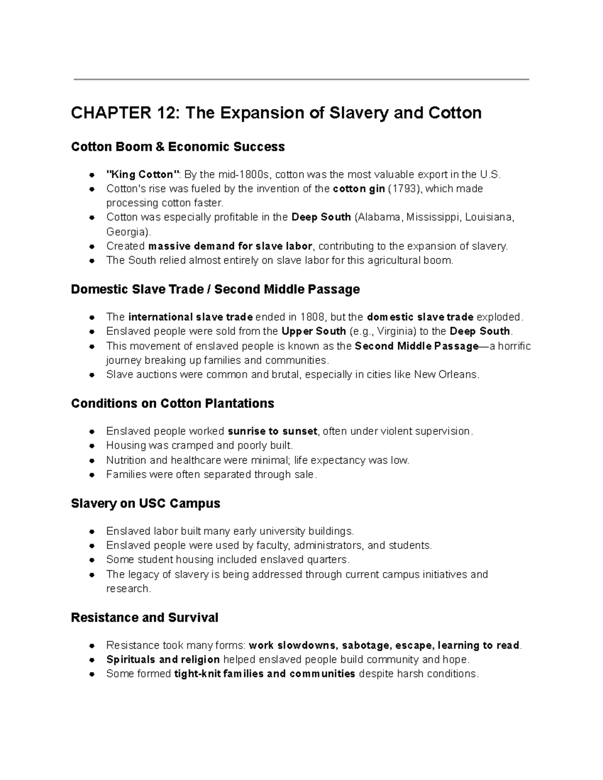 History 201 Study Guide: The Expansion of Slavery and Its Impact - Studocu