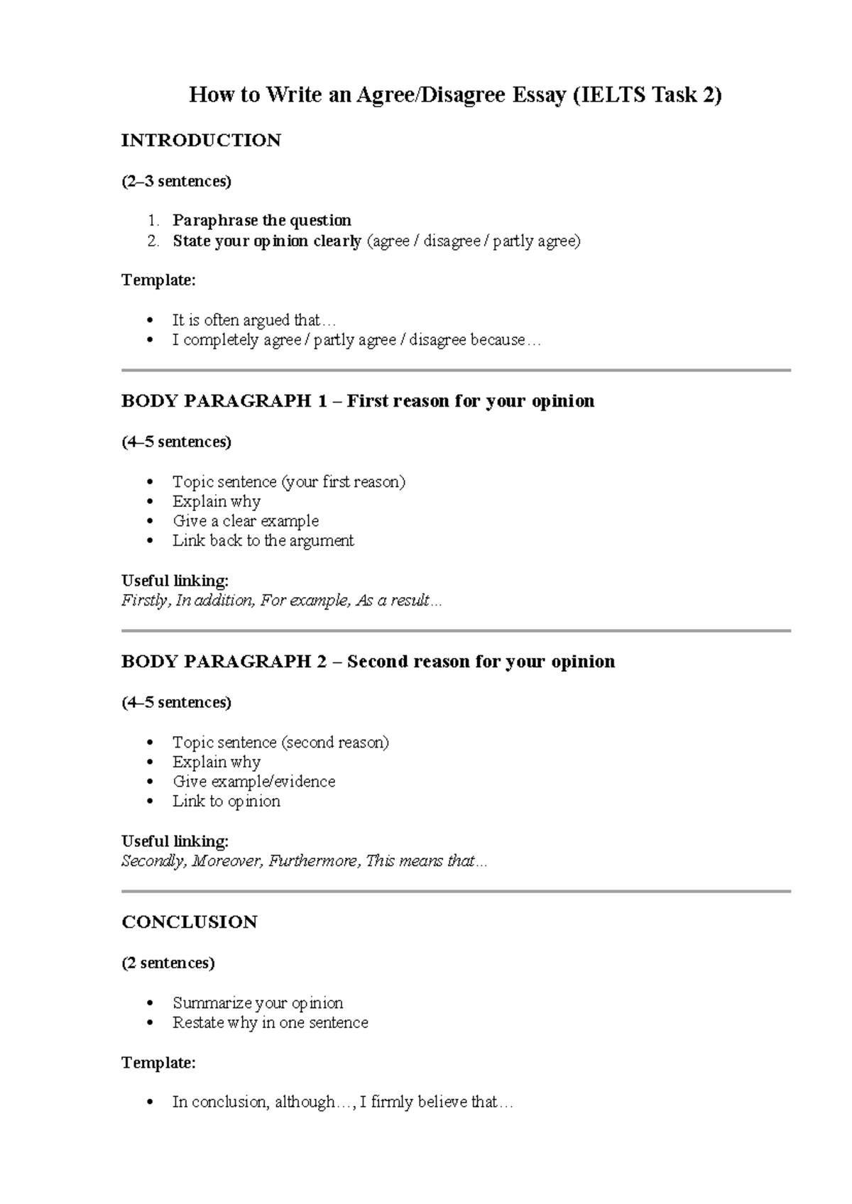 Agree-Disagree Essay Guide - IELTS Writing Task 2 - Studocu