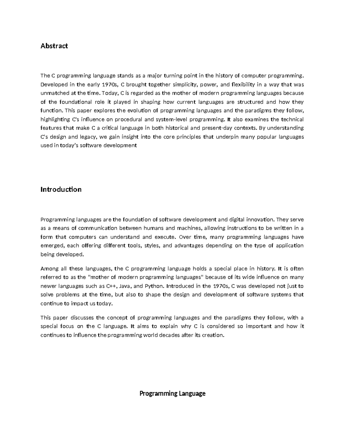 C Programming Assignment: The Legacy and Influence of C Language - Studocu