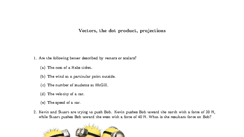 Vectors and Dot Product: Worksheet 13 Analysis - Studocu