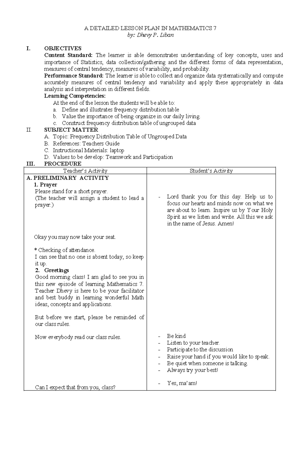 A Detailed Lesson PLAN IN Mathematics 7 - A DETAILED LESSON PLAN IN ...