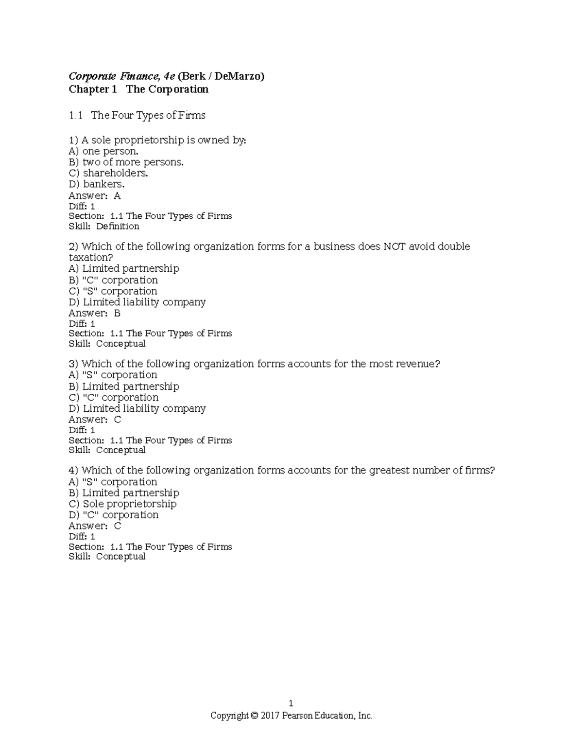 Chapter 1 - Corporate Finance Question Bank (Corporate Finance 4e ...