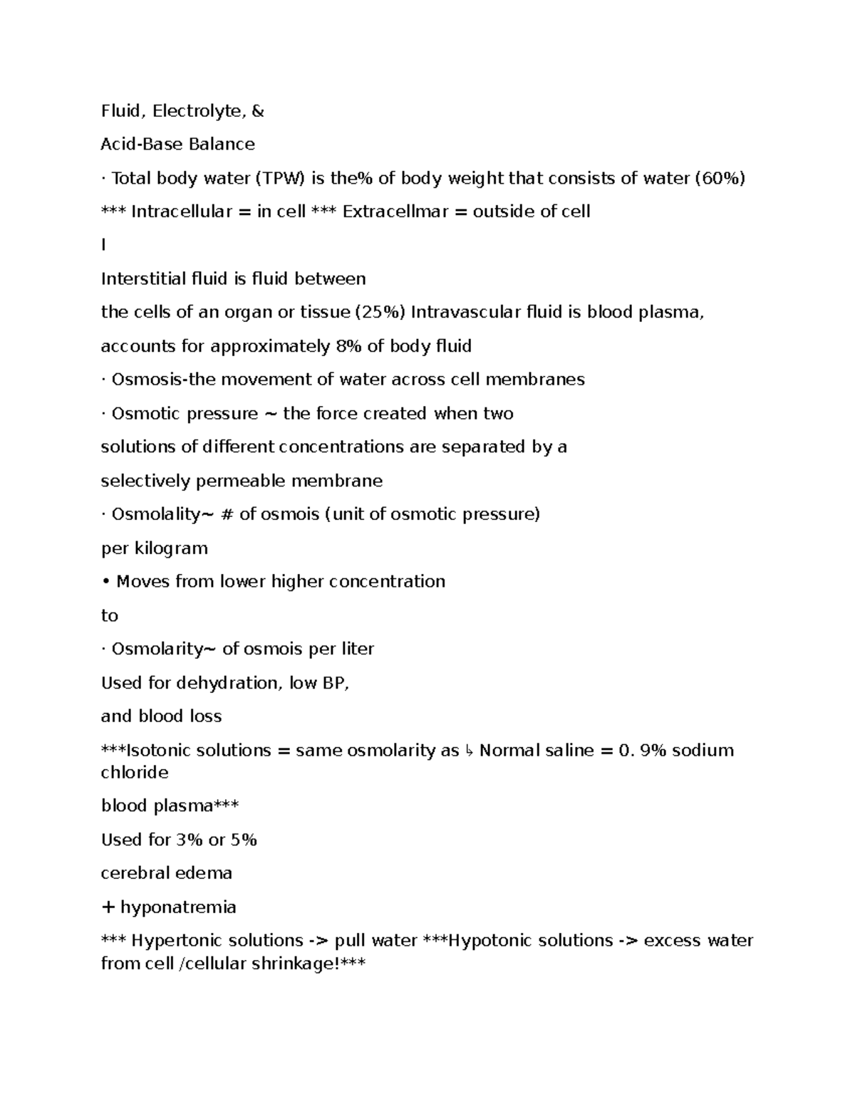 Fluid and Electrolyte Balance: Key Concepts and Homeostasis - Studocu