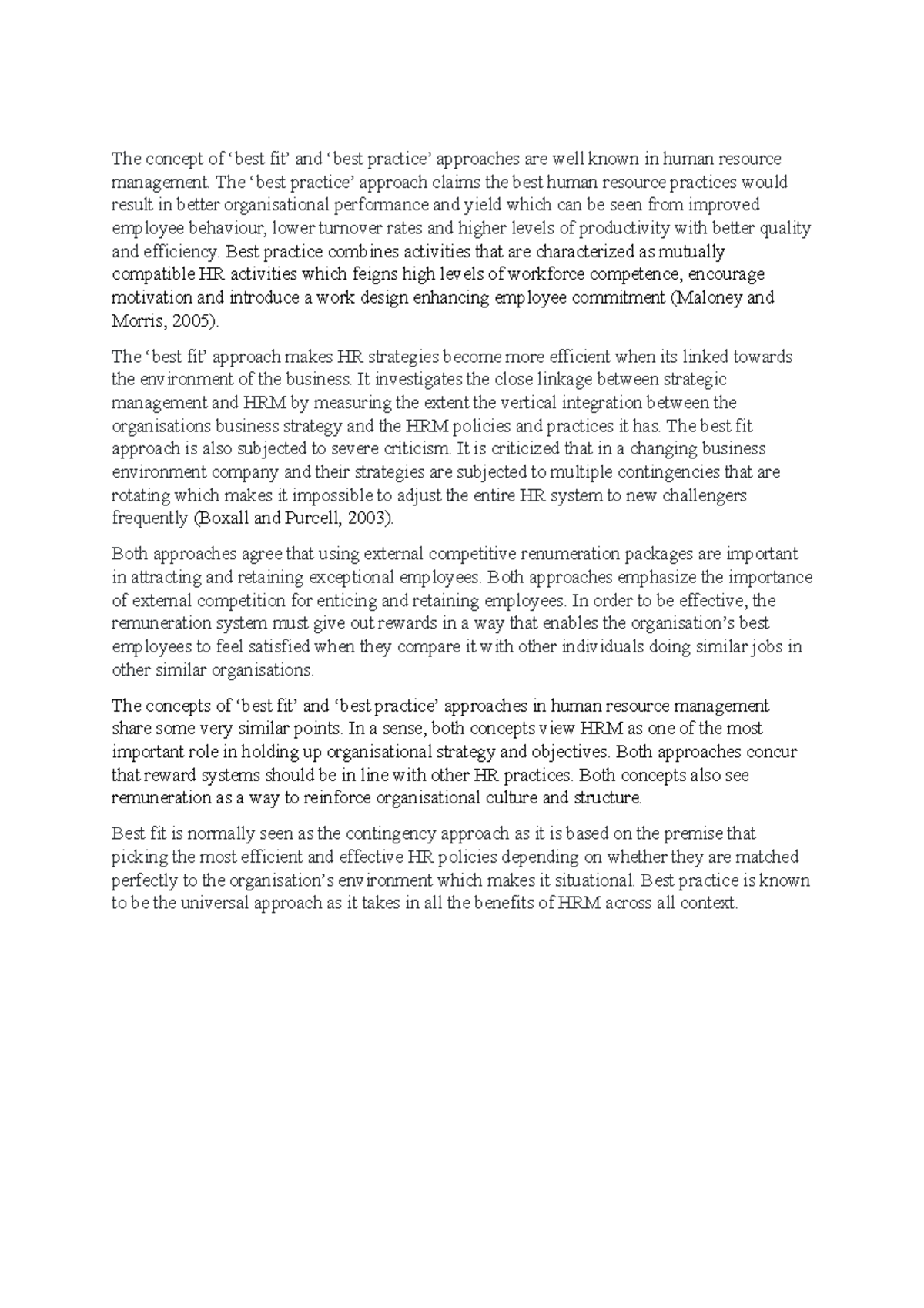 Best Fit vs Best Practice in HRM: Approaches and Implications - Studocu