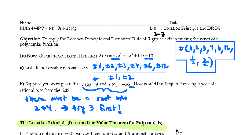 Math 101: Decartes' Location Principle & DROS Notes - Studocu