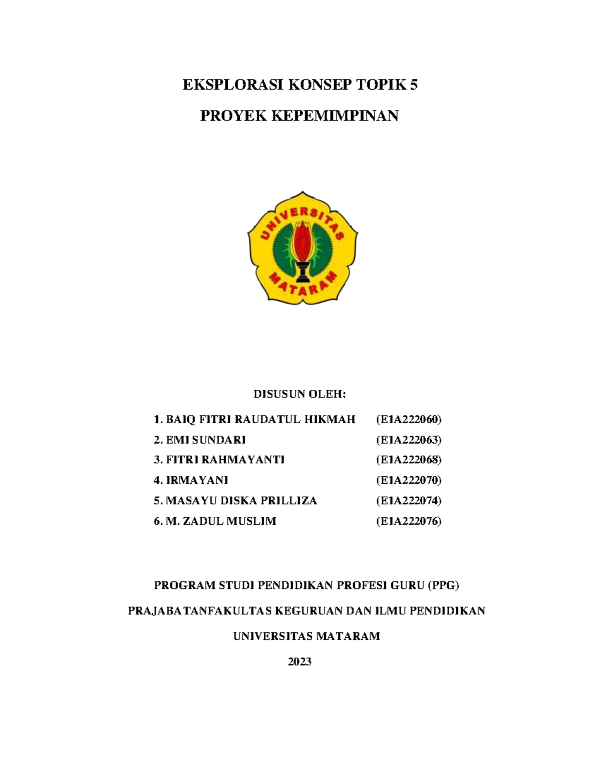 Topik 5: Eksplorasi Konsep dalam Proyek Kepemimpinan PPG 2023 - Studocu