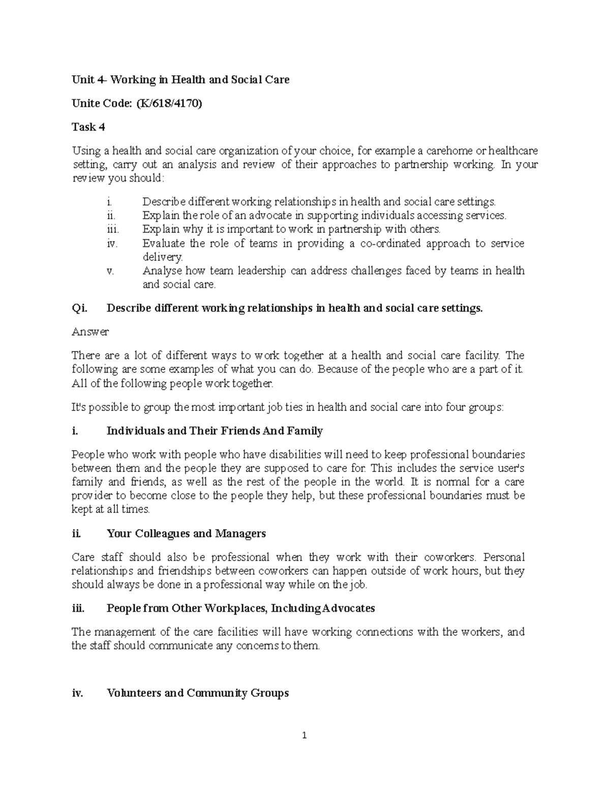 Unit 4 (K/618/4170) - Analysis of Working Relationships in Health ...
