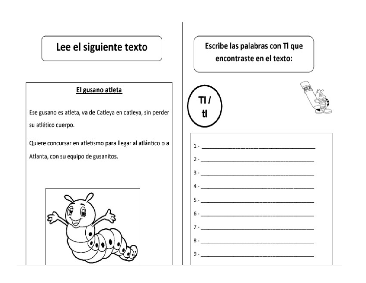 Comprension de lectura de silabas tl - lengua castellana - Lee el ...