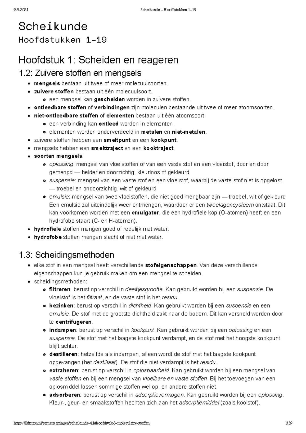 Chemisch Rekenen 1 Opgaven - KEMIA 4 Havo Studiewijzer - Studeersnel