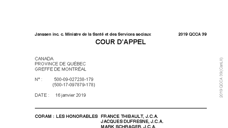 Janssen Inc. c. Ministre de la Santé et des Services sociaux : Analyse ...
