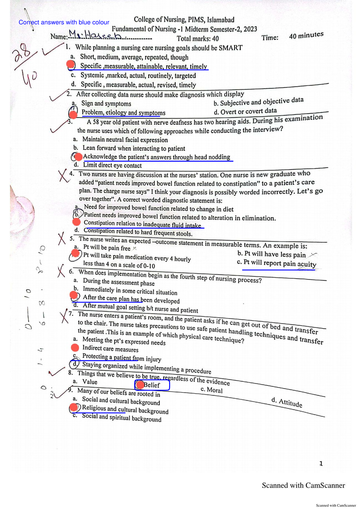 FON clg Of nursing PIMS Mid term 2023 - Bsn Generic - Scanned with ...