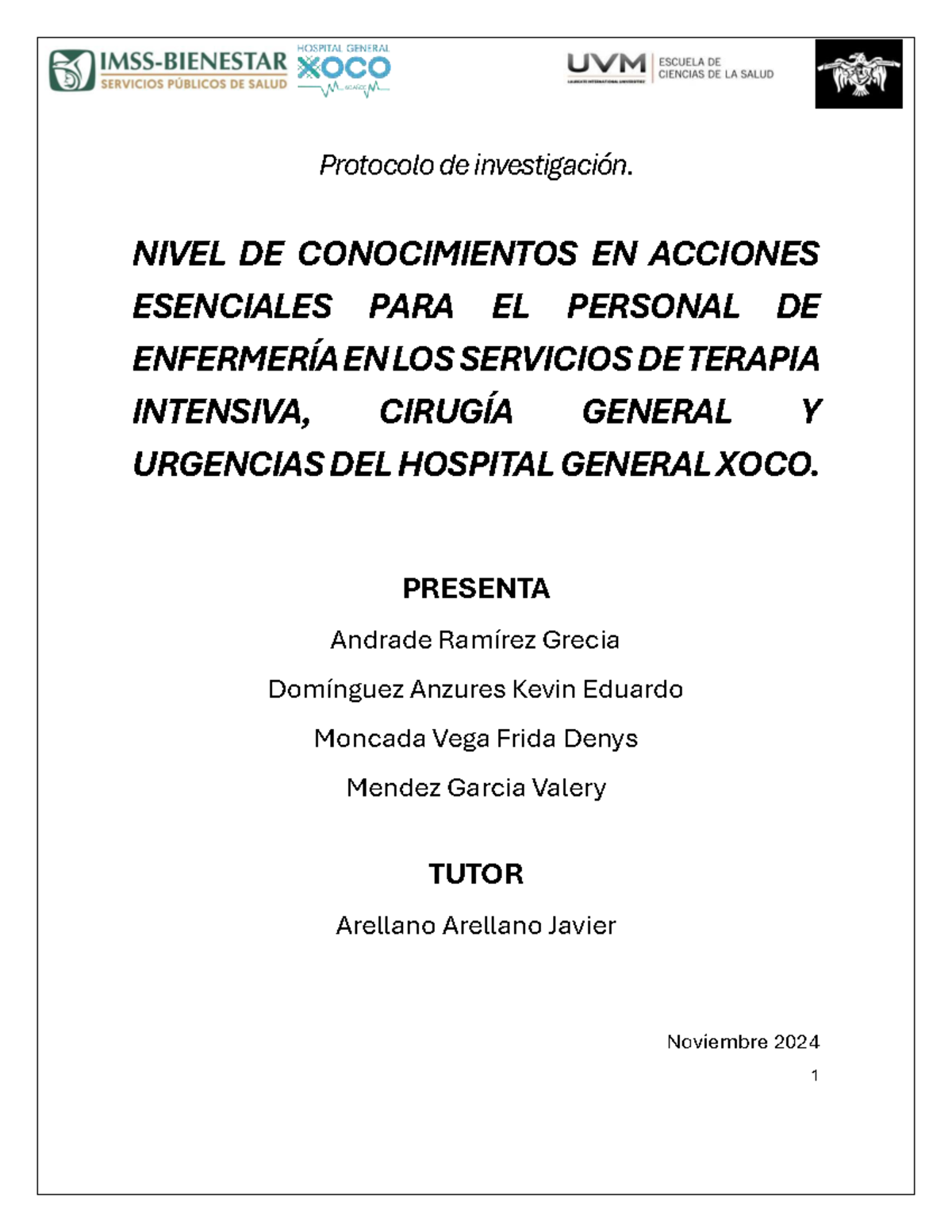 Protocolo de Investigación: Conocimientos en Seguridad del Paciente en ...