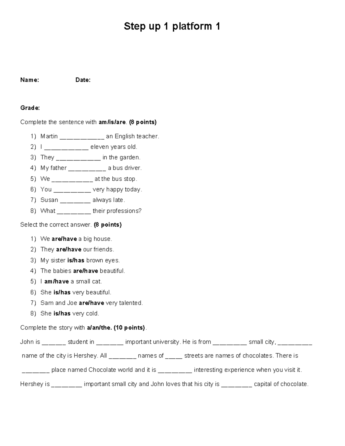 STEP UP 1 EXAM - Complete the Sentences and Questions - Studocu