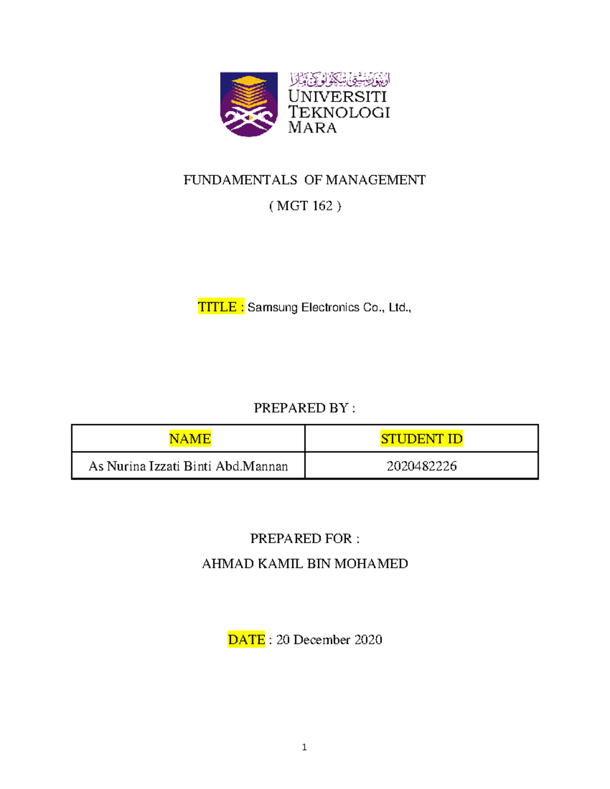 MGT162 Individual assignment - banking - UiTM - Studocu