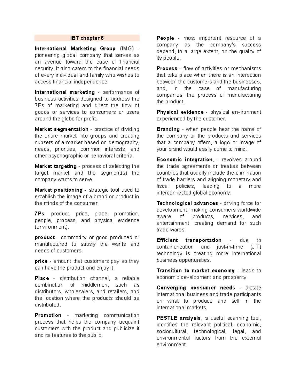 IBT Chapter 6: Key Concepts in International Marketing Techniques - Studocu