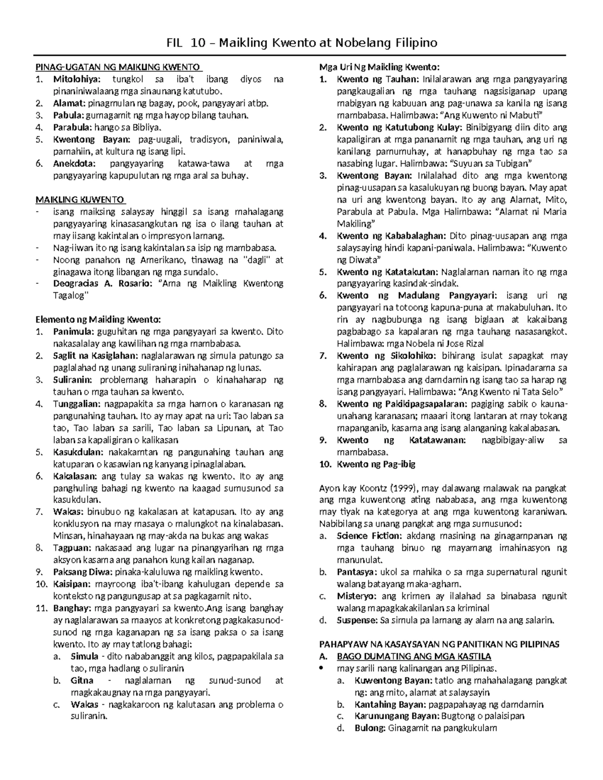 FIL 13 - Pagsusuri at mga Elemento ng Dula sa Panitikan - Studocu