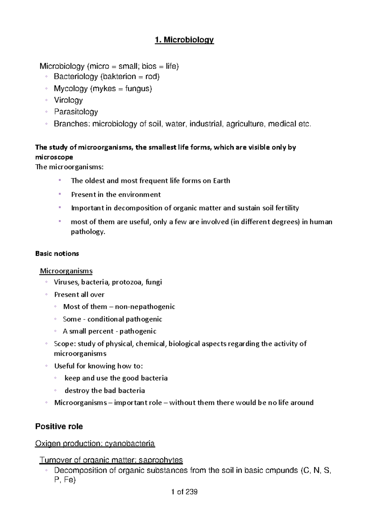 Microbiology Lecture summary - 1. Microbiology Microbiology (micro ...