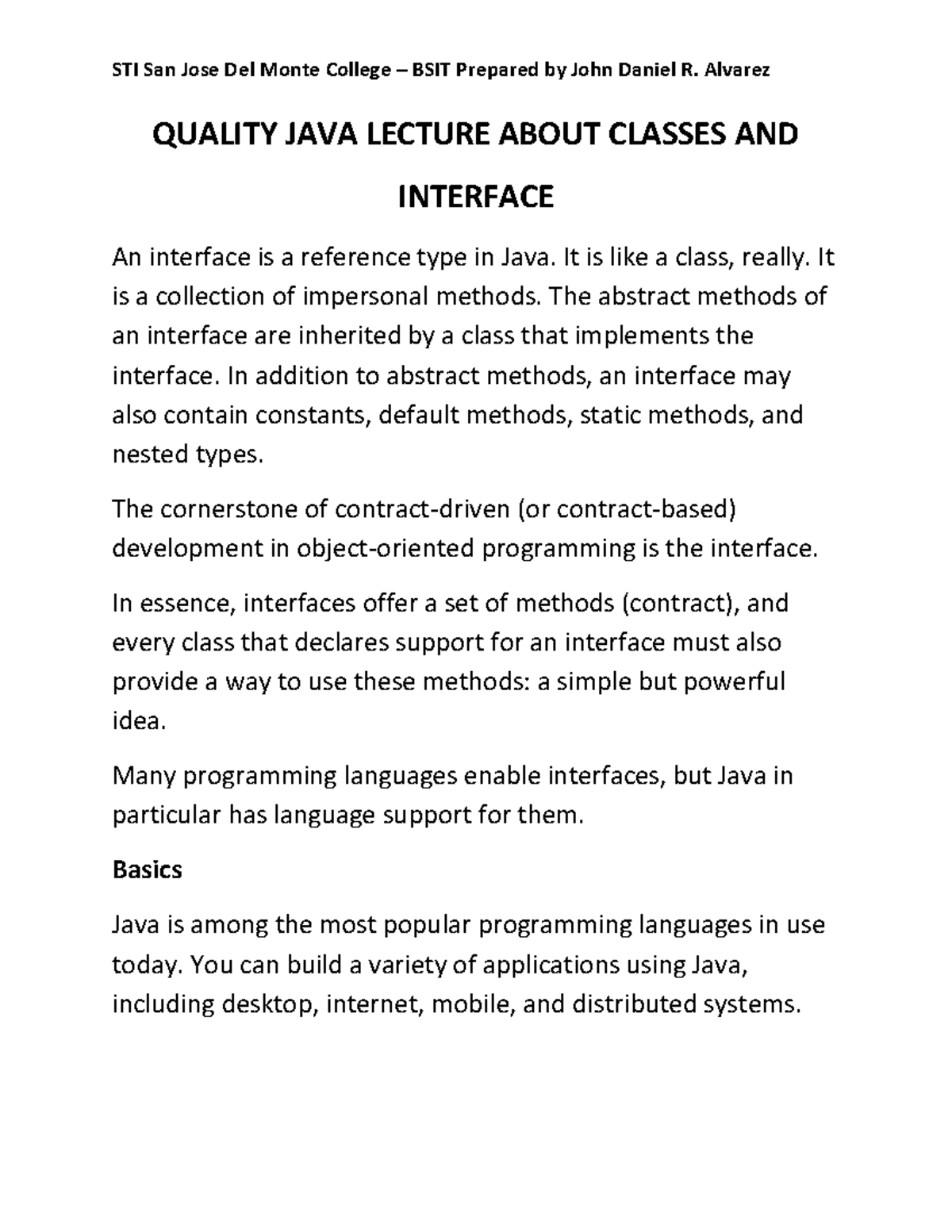 Quality Java Lecture About Classes and Interfaces - QUALITY JAVA ...