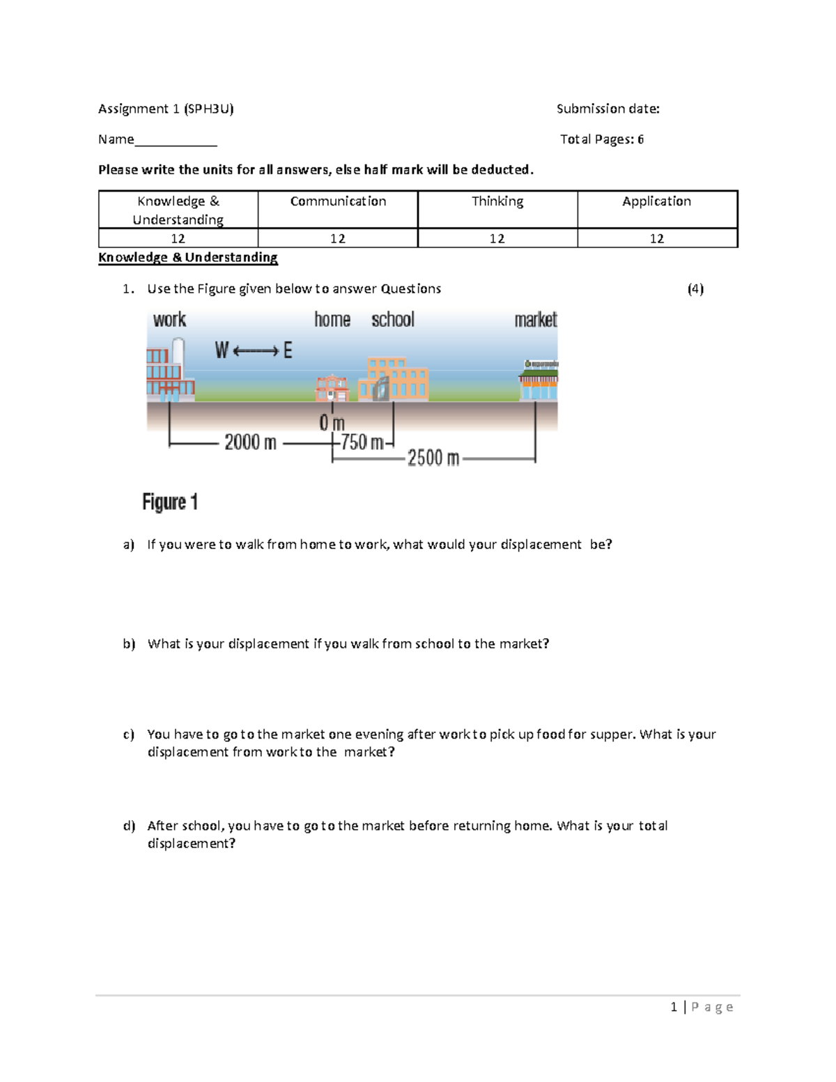 Unit 1 - Assignment 1: SPH3U - Kinematics & Motion Analysis - Studocu