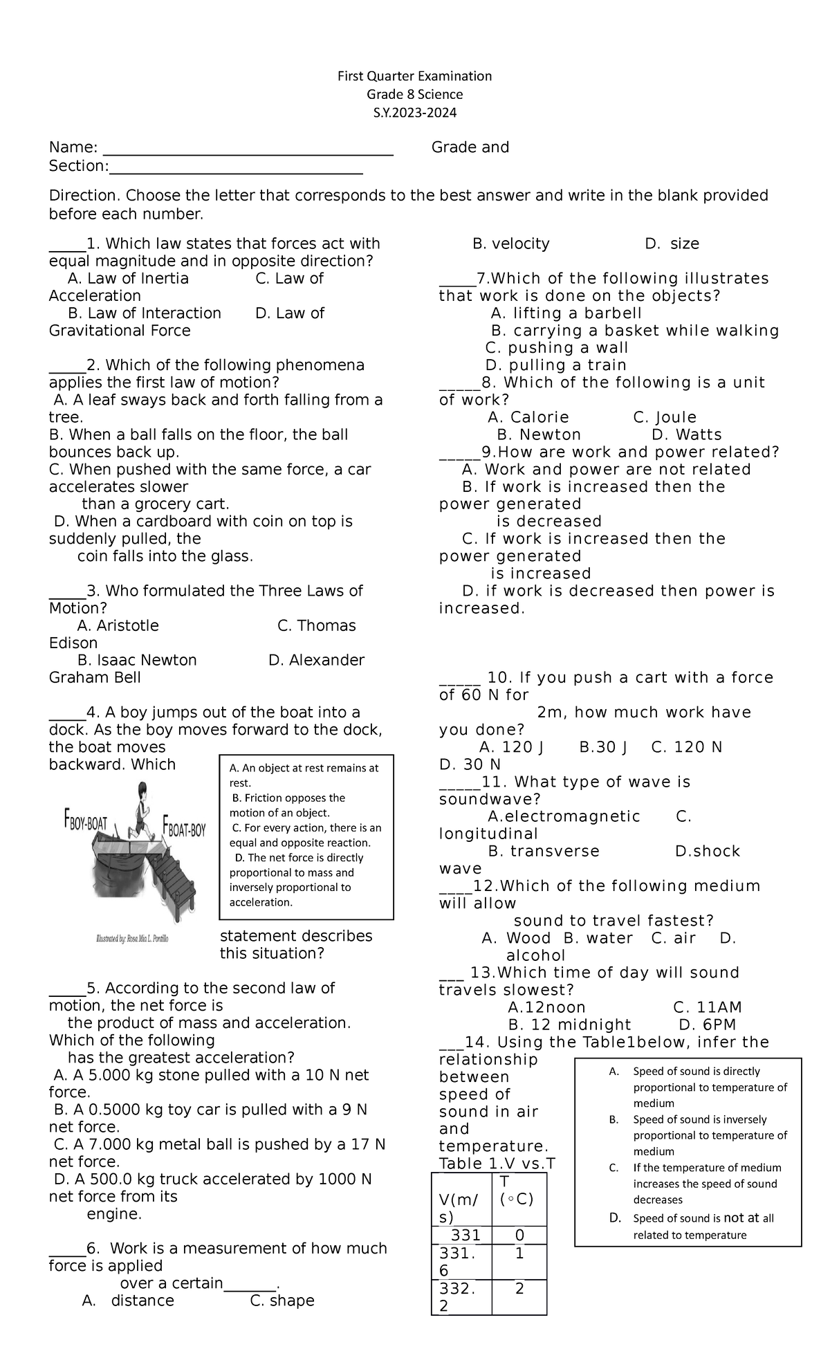 First Quater exam G8 - First Quarter Examination Grade 8 Science S.Y ...