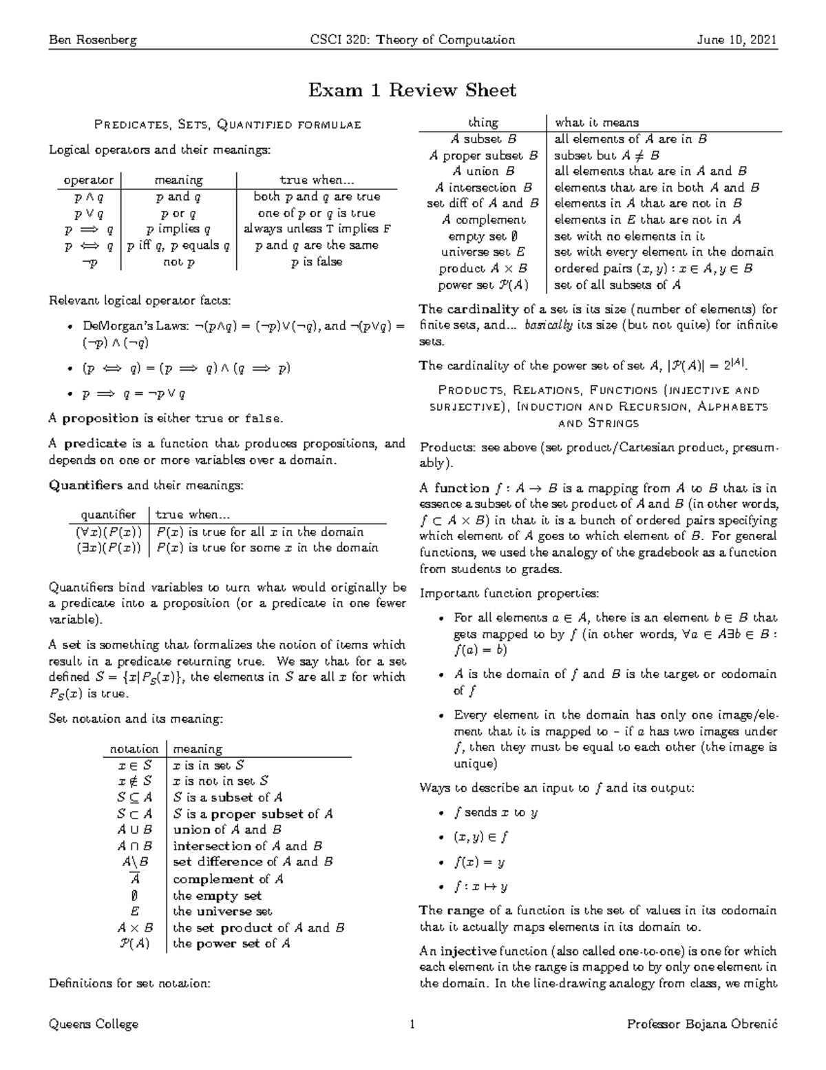 CSCI 320 Final Exam Review - Summary of Theory of Computation - Studocu