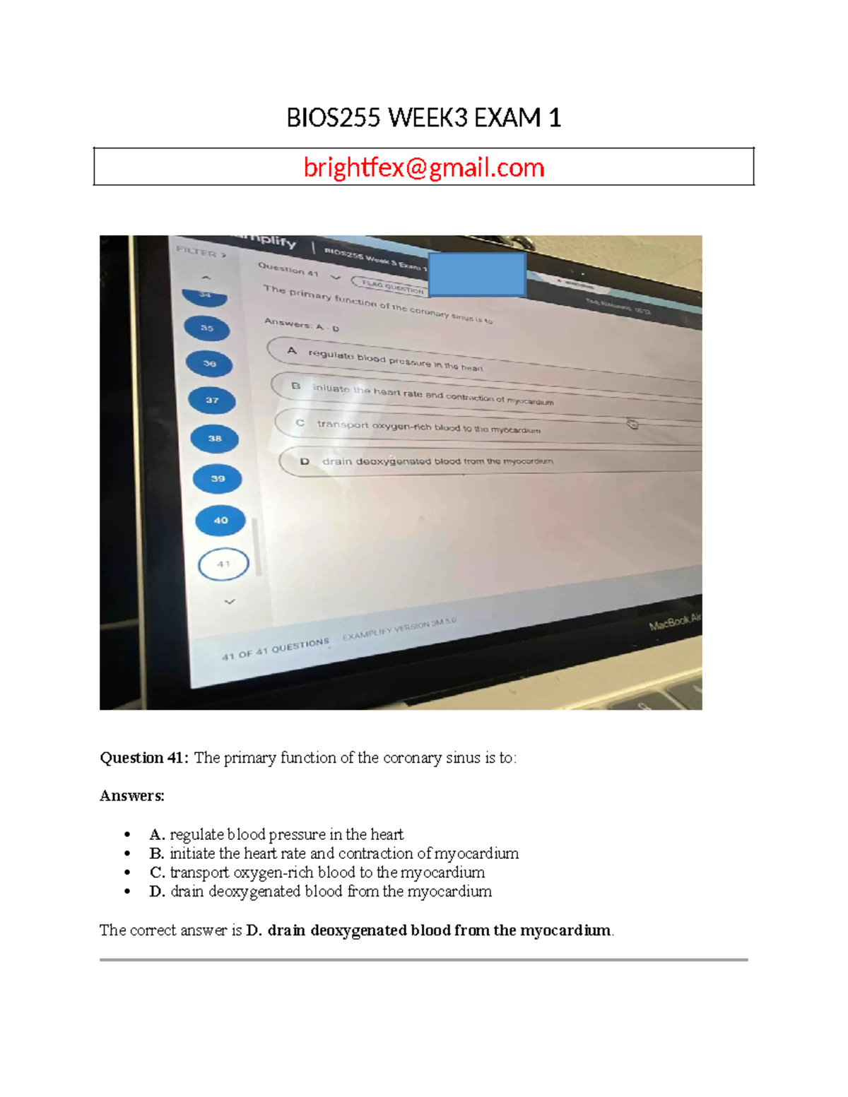 BIOS255 WEEK 3 EXAM 1: Coronary Sinus & MAP Calculations - Studocu