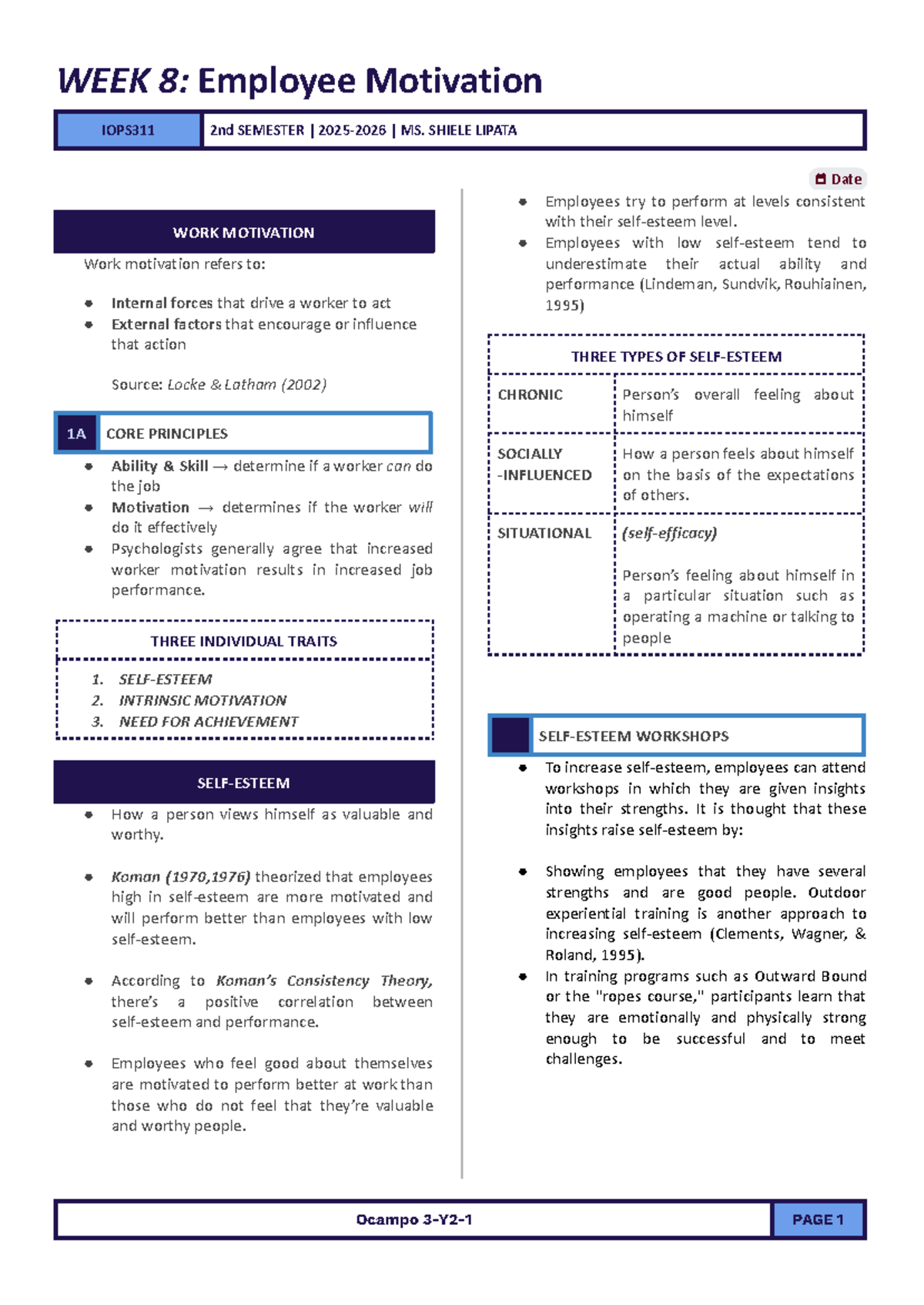 WEEK 8: Employee Motivation Insights IOPS311 2nd SEMESTER - Studocu