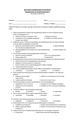 Activity Sheet-Pagsunod sa Panuto - Panuto: Piliin at isulat sa papel ...